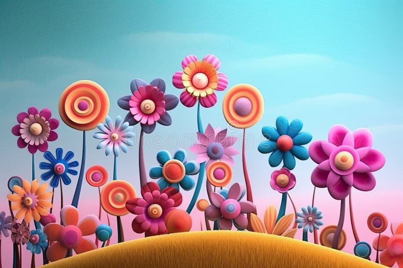 Colorful Spring Flowers Whimsical Wall Mockup, Generative AI Stock ...