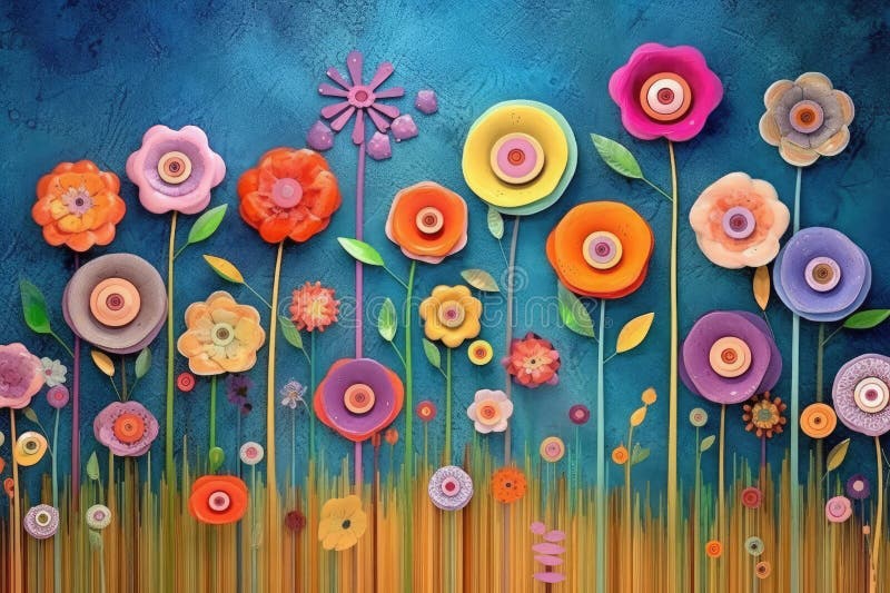 Colorful Spring Flowers Whimsical Wall Mockup, Generative AI Stock ...