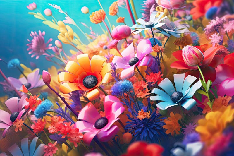 Colorful Spring Flowers Whimsical Wall Mockup, Generative AI Stock ...