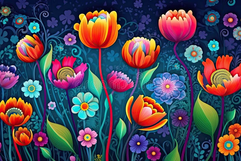 Colorful Spring Flowers Whimsical Wall Mockup, Generative AI Stock ...