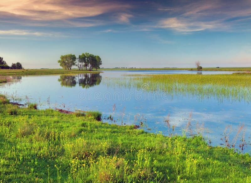 Colorful Spring Landscape on Lake Stock Photo - Image of countryside ...