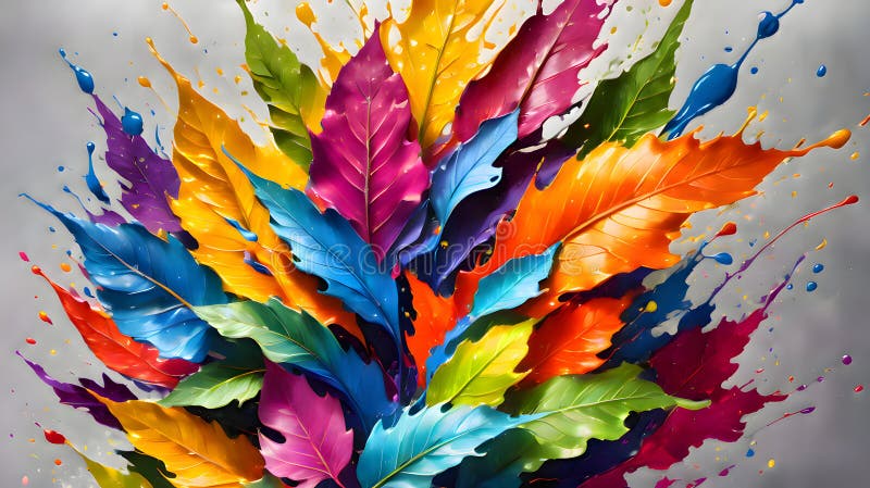 Colorful Spring Leaves on Paint Splash Stock Illustration ...