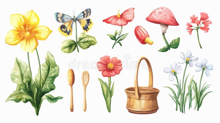 Colorful Spring Objects Collection in Vector Illustration Stock Vector ...