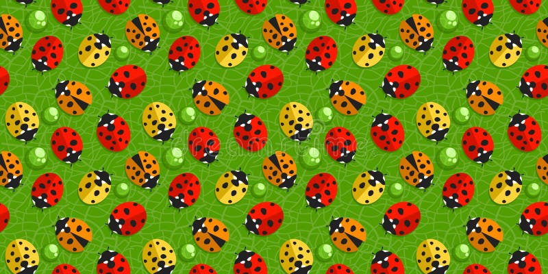 Colorful Spring or Summer Seamless Pattern Background with Ladybugs and ...