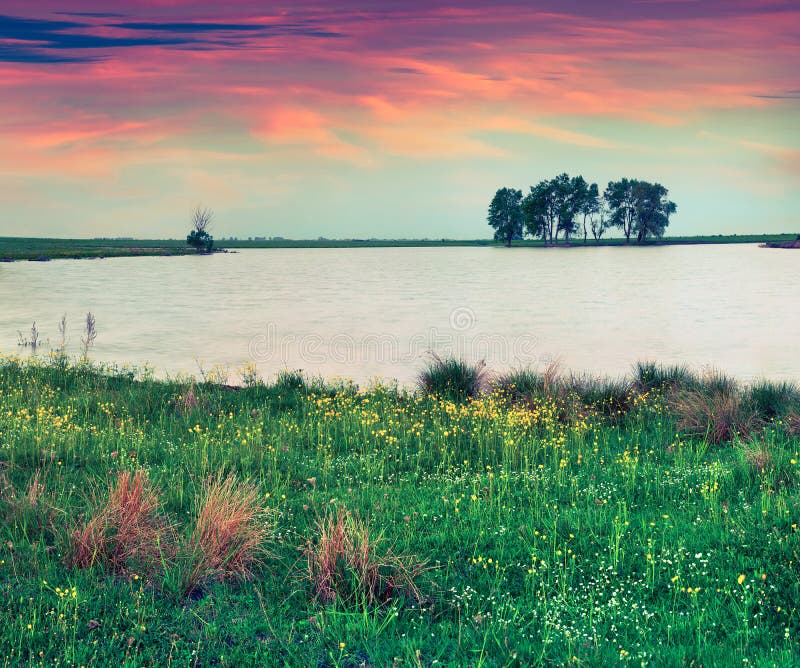 Colorful Spring Sunrise on the Lake Stock Photo - Image of light ...