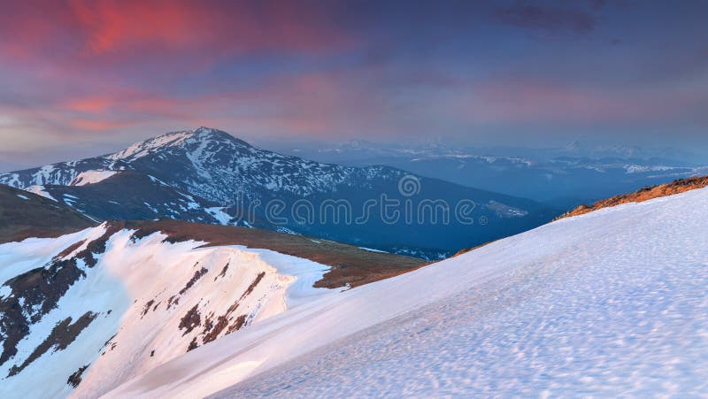 Spring Sunrise in the Mountains Stock Image - Image of hill, majestic ...