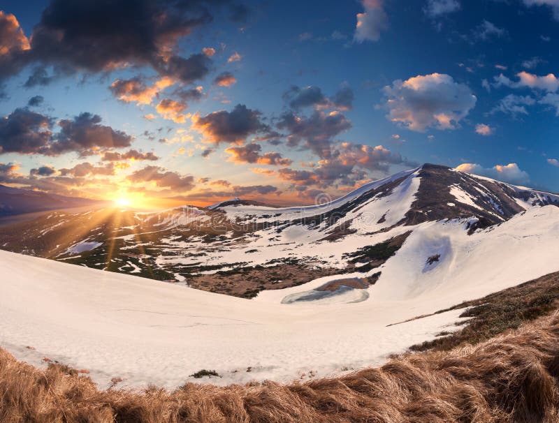 Colorful Spring Sunrise in Mountains Stock Image - Image of cliff ...