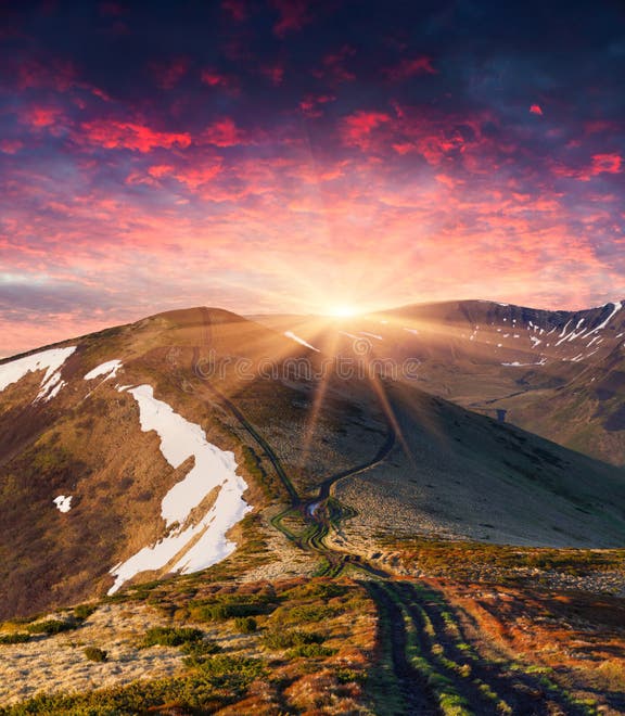 Colorful Spring Sunrise in Mountains Stock Photo - Image of mountain ...