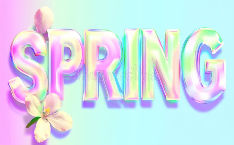 Colorful Spring Text with Pastel Flowers on Gradient Background. Stock ...