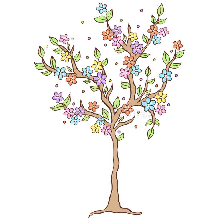 Colorful Spring Tree on White Background Stock Vector - Illustration of ...