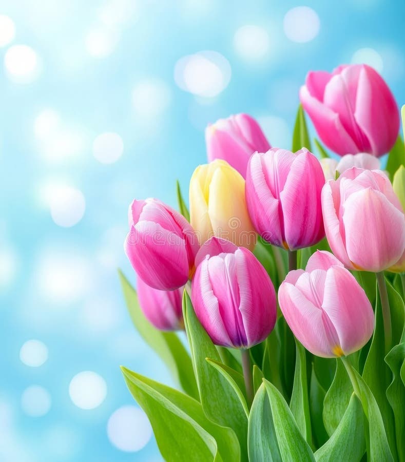 Colorful Spring Tulip Flowers Thrive at the Bottom of a Vertical Nature ...