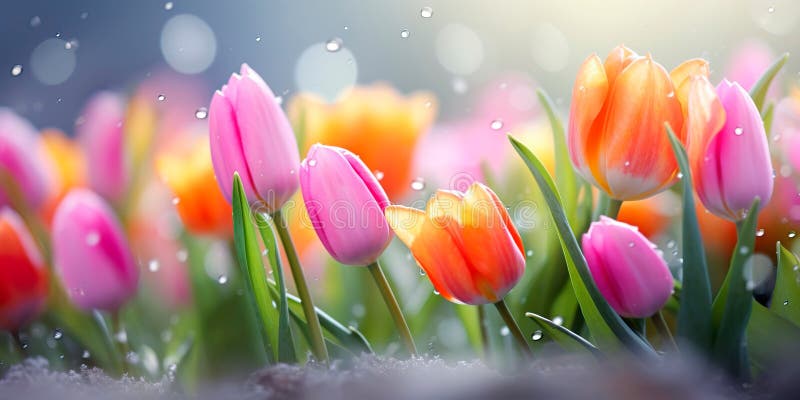 Colorful Spring Tulips Breaking through the Snow. Generative AI Stock ...