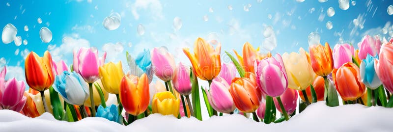 Colorful Spring Tulips Breaking through the Snow. Generative AI Stock ...