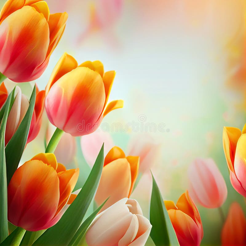 Colorful Spring Tulips Natural Background Generative AI Stock ...