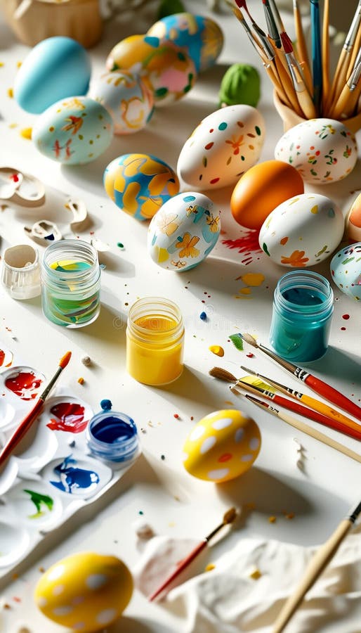 Colorful Springtime Egg Decorating Activity with Vibrant Paints and ...