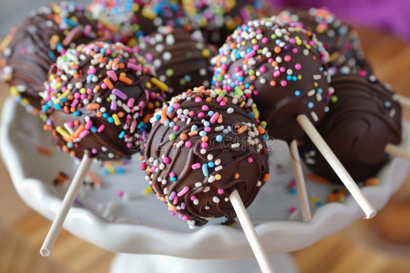 Colorful Sprinkle Chocolate Cake Pops on Display Stock Photo - Image of ...
