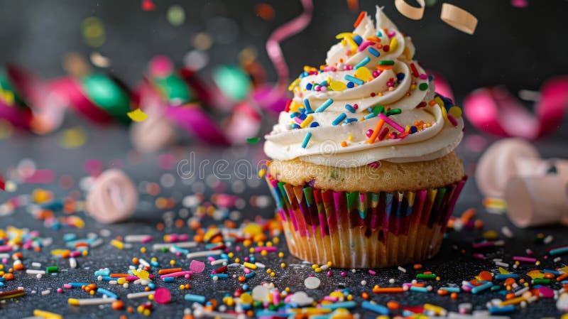 A Colorful Sprinkled Cupcake with Confetti Stock Photo - Image of ...