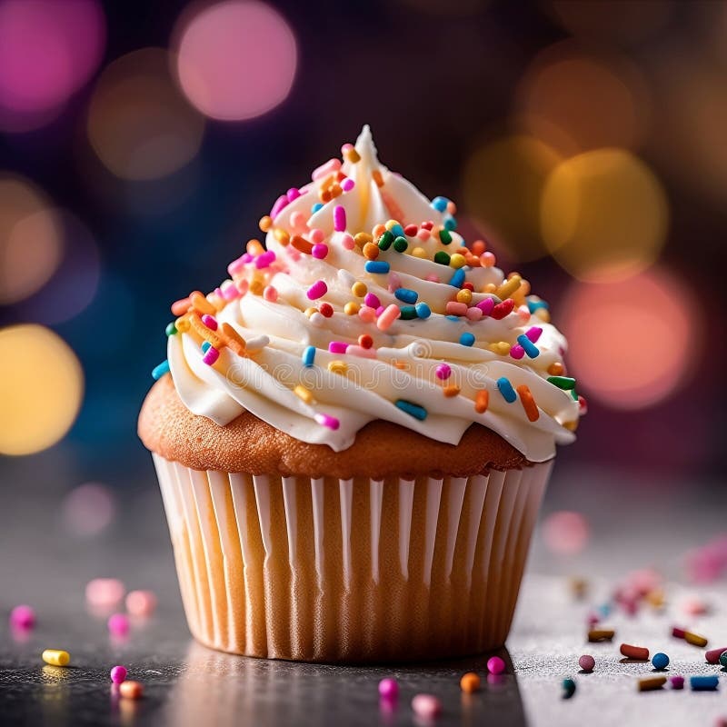 Colorful Sprinkled Cupcake, Hyperrealistic CloseUp. Generative AI Stock ...