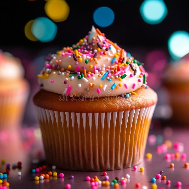 Colorful Sprinkled Cupcake, Hyperrealistic CloseUp. Generative AI Stock ...
