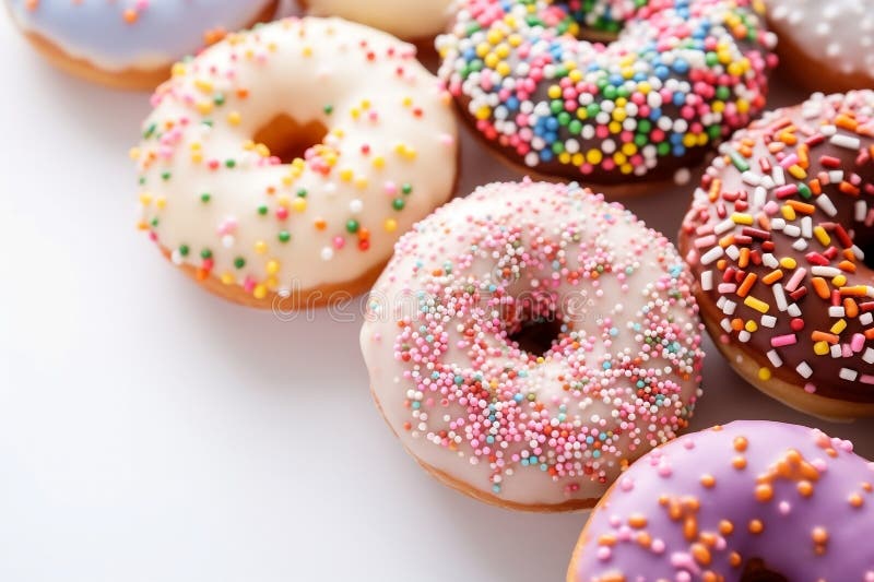 Colorful Sprinkled Donuts, White Background. Generative AI Stock ...