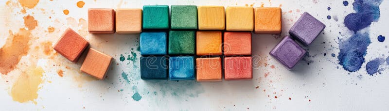 Colorful Square Blocks Scattered on White Background Stock Illustration ...