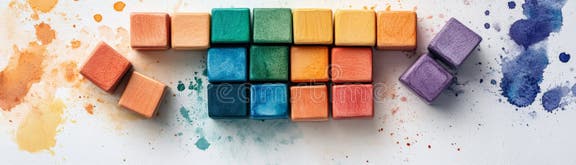Colorful Square Blocks Scattered on White Background Stock Illustration ...