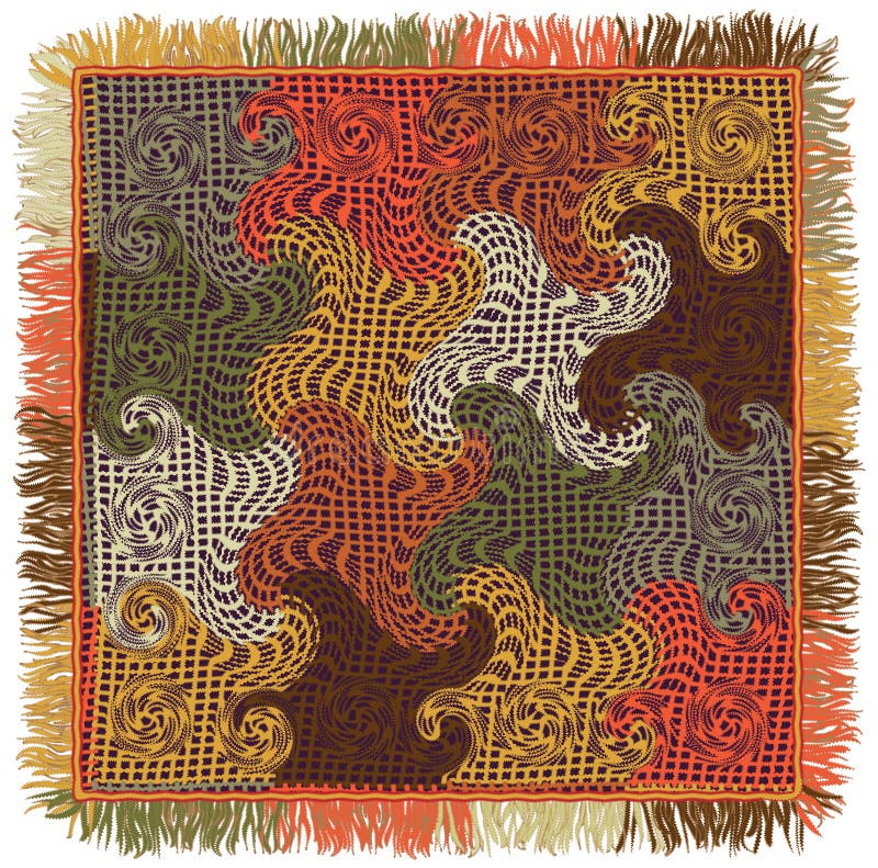 Colorful Square Carpet with Wavy, Swirled ,quilted Pattern and Fringe ...