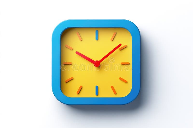Colorful Square Clock Icon on White Background. Stock Illustration ...