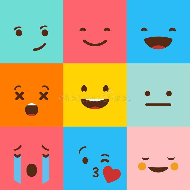 Colorful Square Emojis Set Vector Stock Vector - Illustration of cute ...