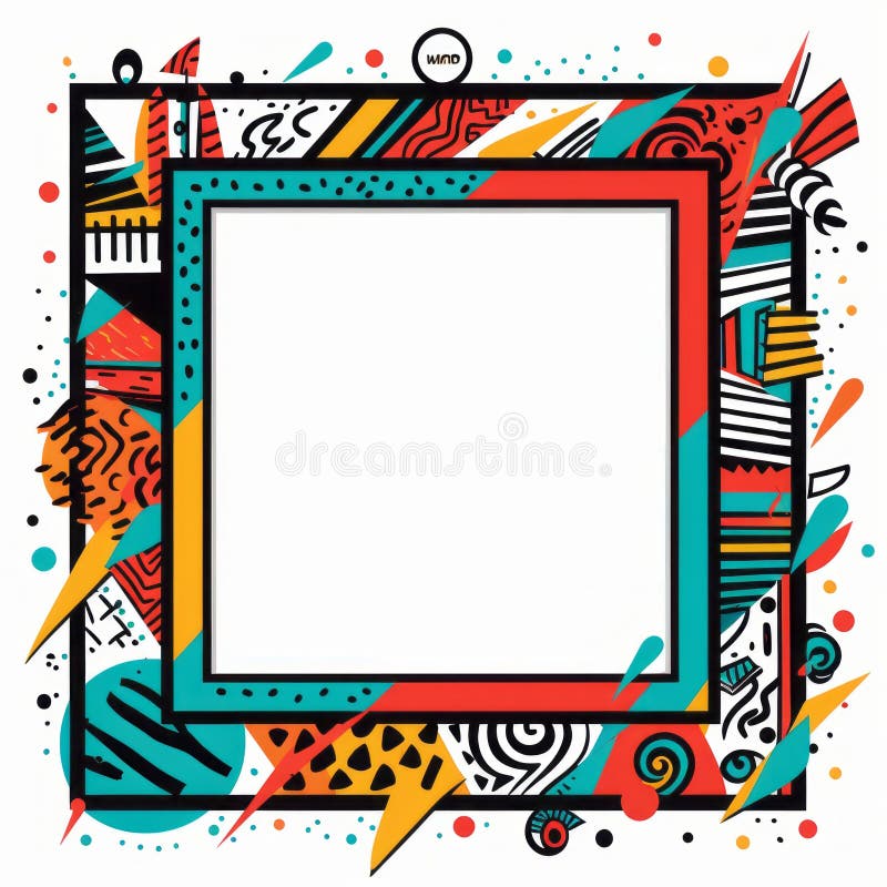 Colorful Square Frame with Abstract Design on White Background Stock ...