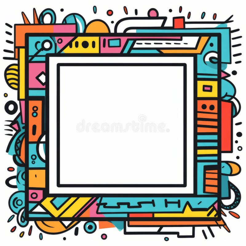 Colorful Square Frame with Colorful Doodles on it Stock Illustration ...