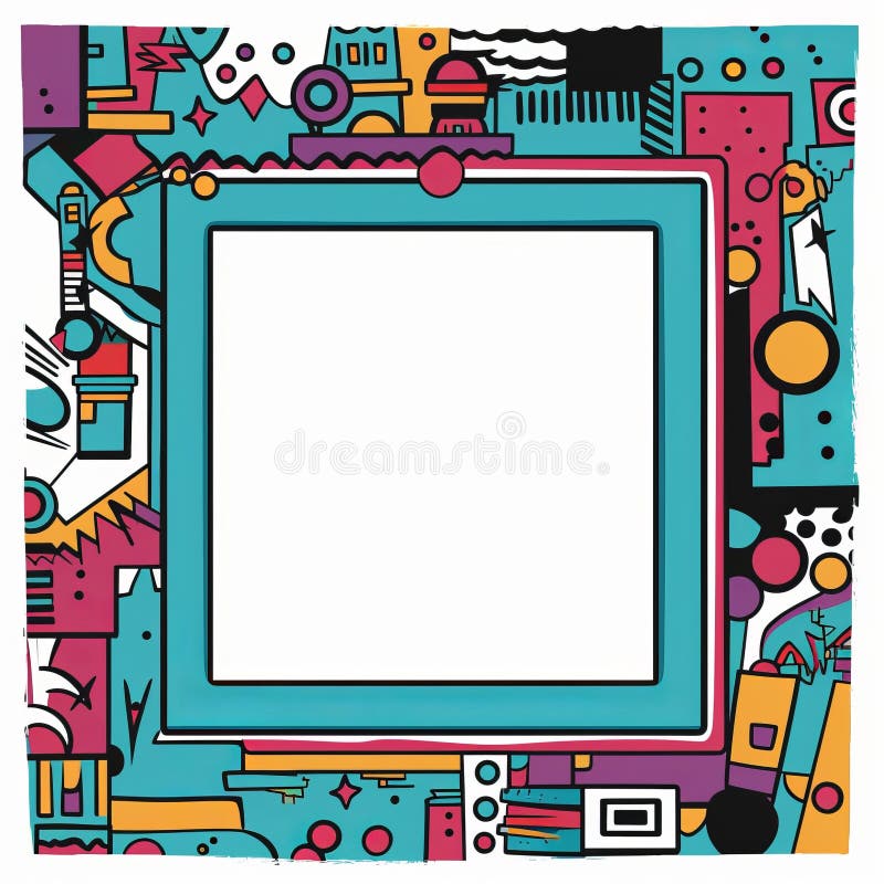 Colorful Square Frame with Doodles on it Stock Illustration ...