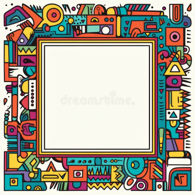 Colorful Square Frame with Doodles on it Stock Illustration ...