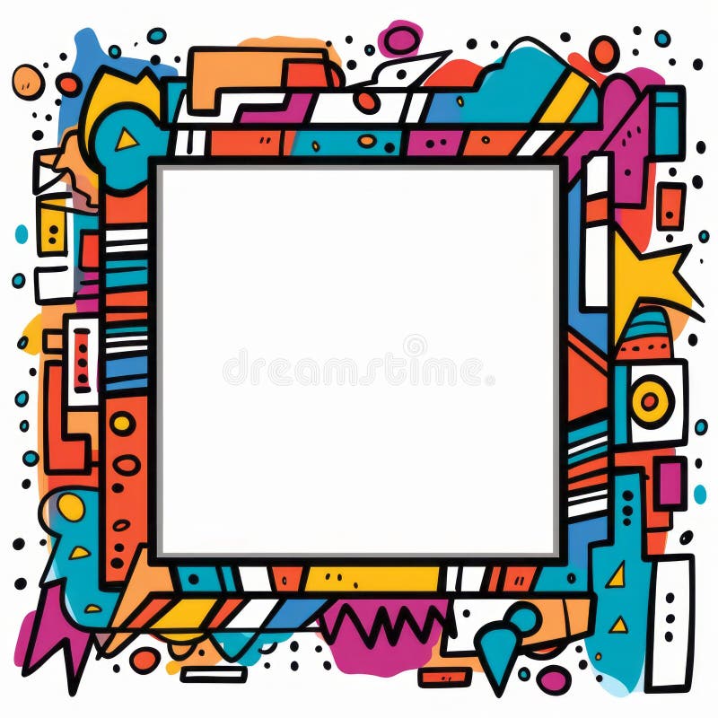 Colorful Square Frame with Doodles on it Stock Illustration ...