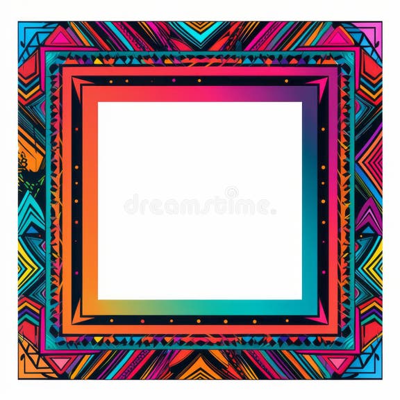 Colorful Square Frame with Geometric Pattern on a White Background ...
