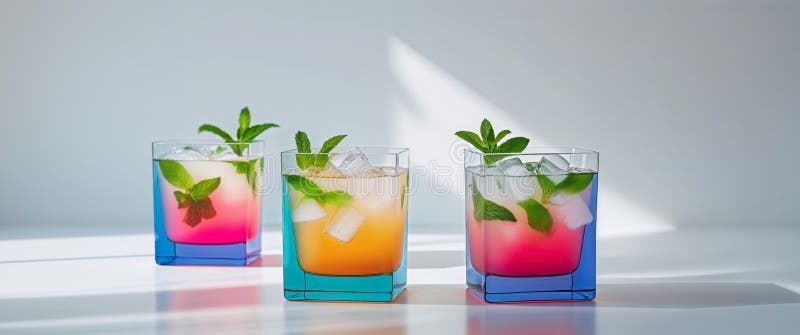 Colorful Square Glasses Ice Drinks Mint Stock Photos - Free & Royalty ...