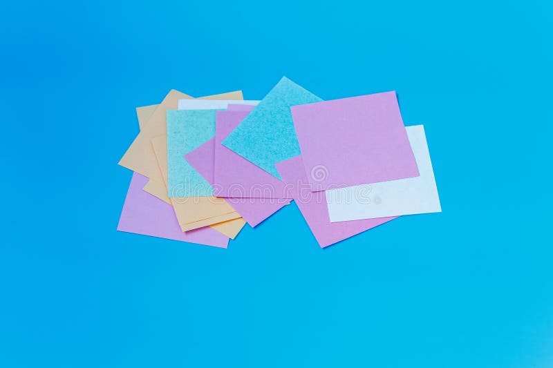 Colorful Square Paper Sheets on Blue Background Stock Image - Image of ...