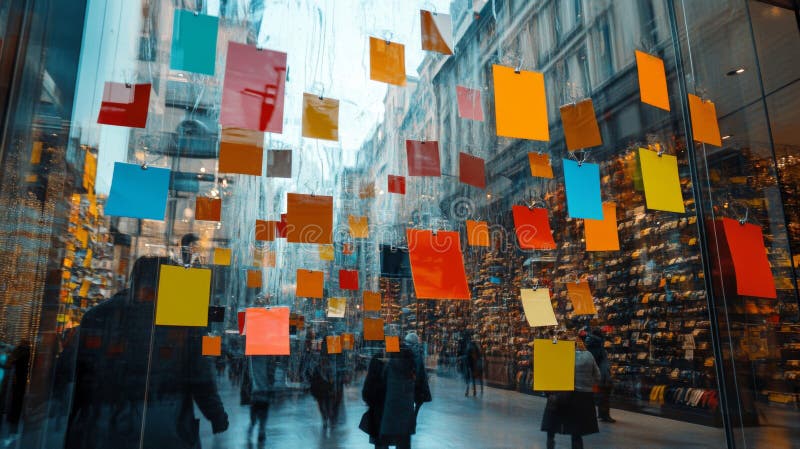 Colorful Square Papers Adhered To a Glass Window Stock Illustration ...