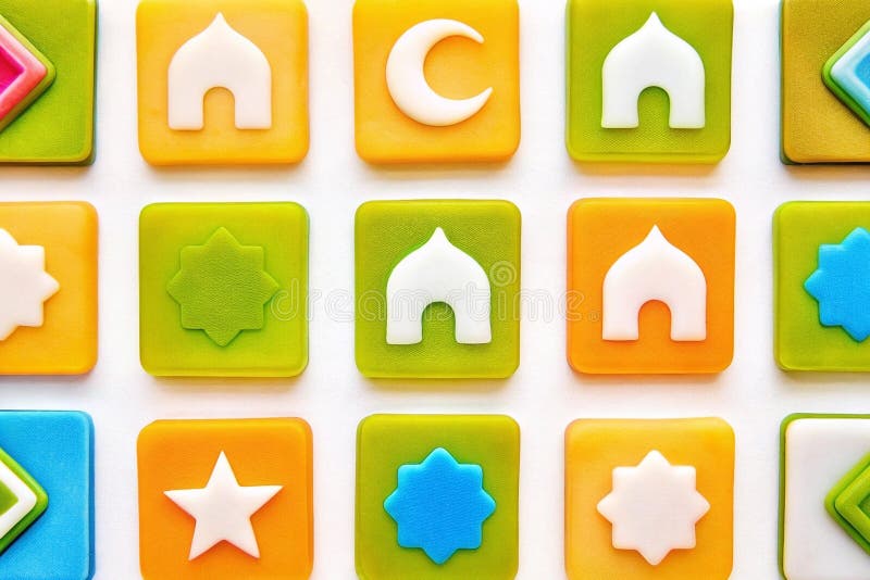 Colorful Square Tiles with Islamic Symbols Arranged in a Grid Pattern ...