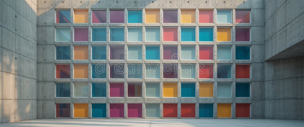 Colorful Square Windows in Concrete Wall Stock Photo - Image of ...