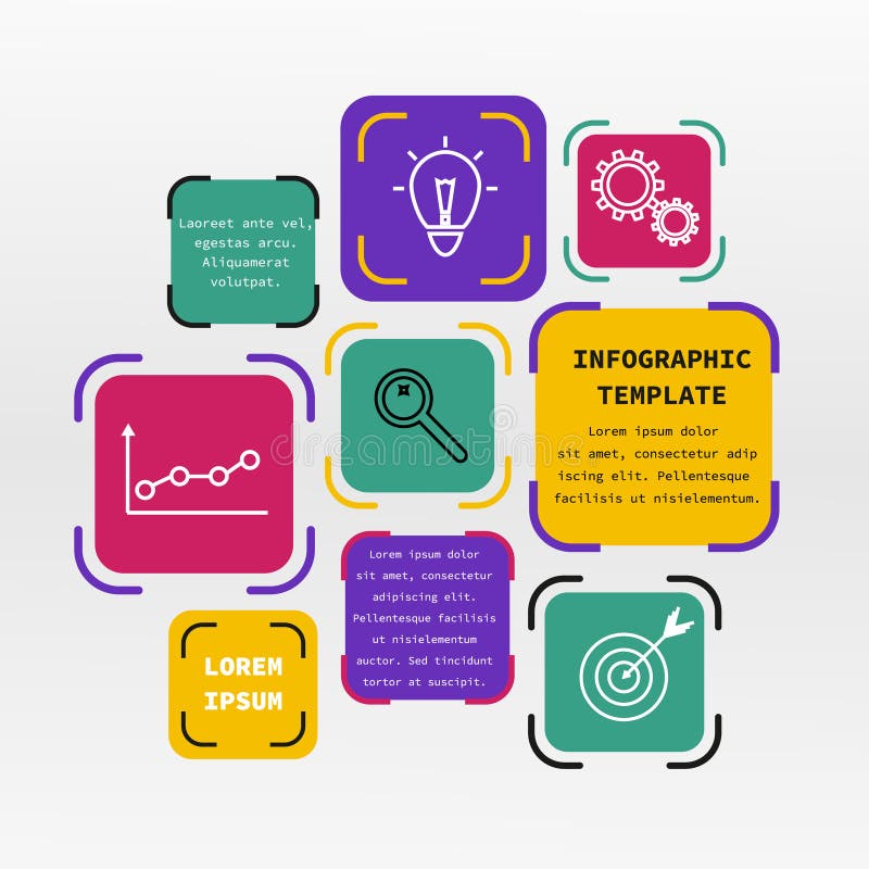 Colorful Squares Infographic Template. Chaotic Tiles with Icons and ...