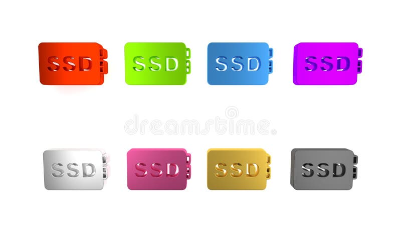 Colorful SSD Card Icon Isolated on White Background. Solid State Drive ...
