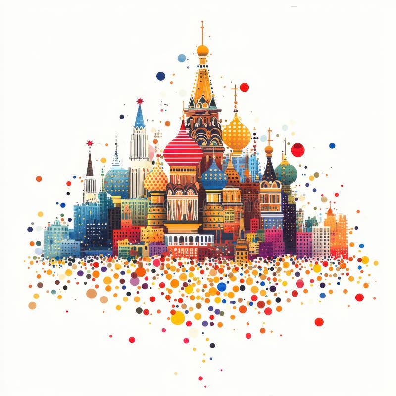 Colorful St Basils Cathedral Moscow Cityscape Art Stock Illustration ...