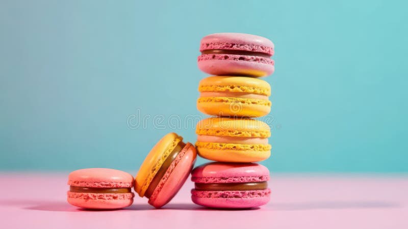 Colorful Stack of Assorted Macarons on Vibrant Background Stock ...