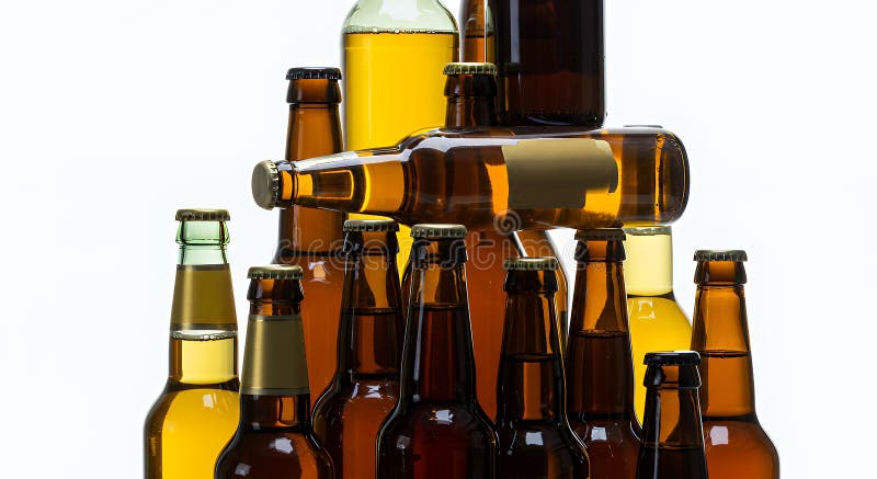 Colorful Stack of Beer Bottles on White Background Stock Illustration ...