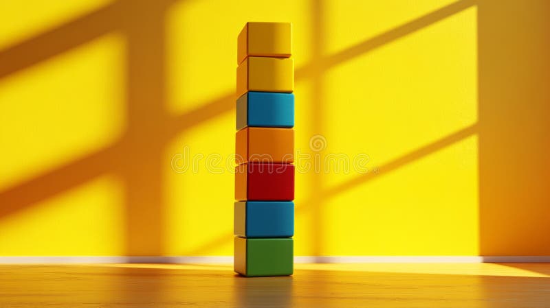Colorful Stack of Blocks in Front of a Bright Yellow Wall with Long ...