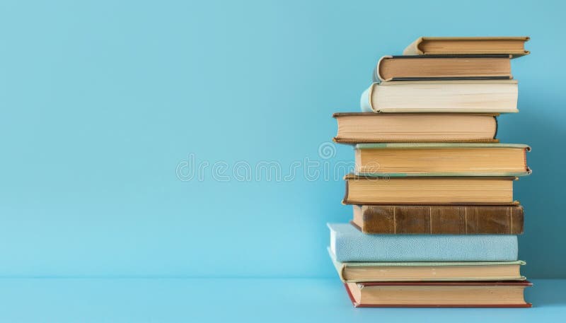 Colorful Stack of Books on Blue Background with Copy Space. Back To ...