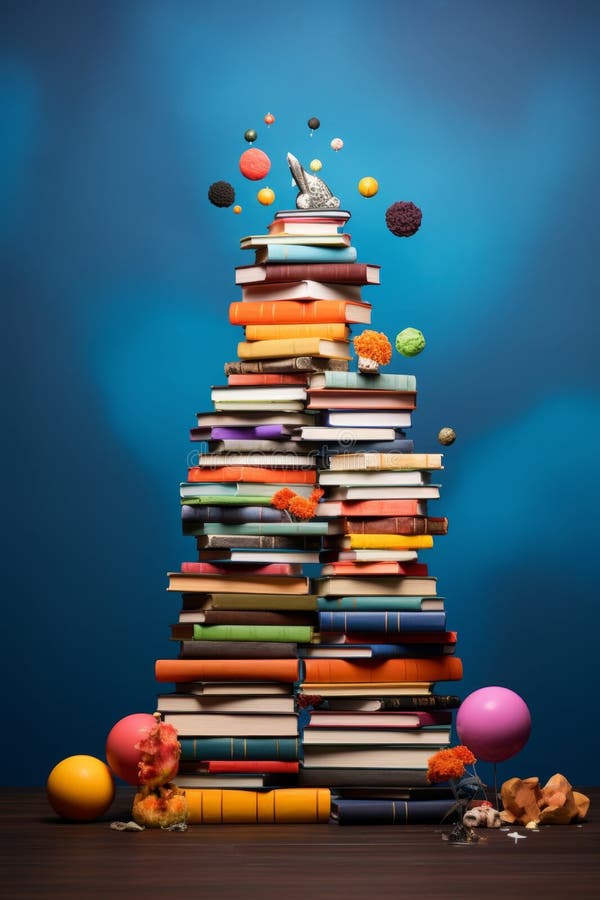Colorful Stack of Books on Blue Background Stock Illustration ...