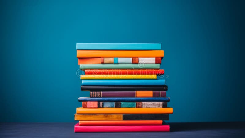 Colorful Stack of Books on Blue Background Stock Illustration ...