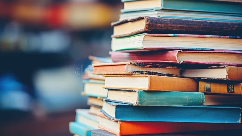 Colorful Stack of Books in the Library Stock Illustration ...